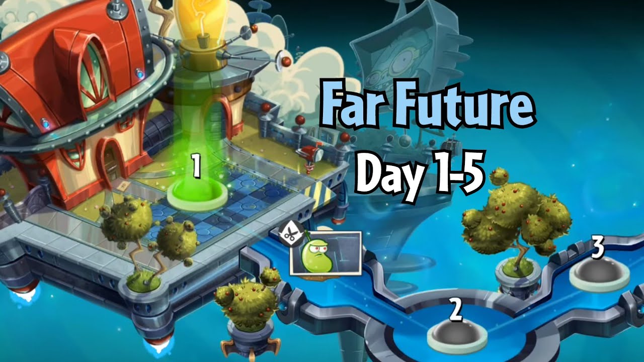 PvZ2 Far Future - Day 1, 2, 3, 4, 5 Adventures Using Level 1 World ...