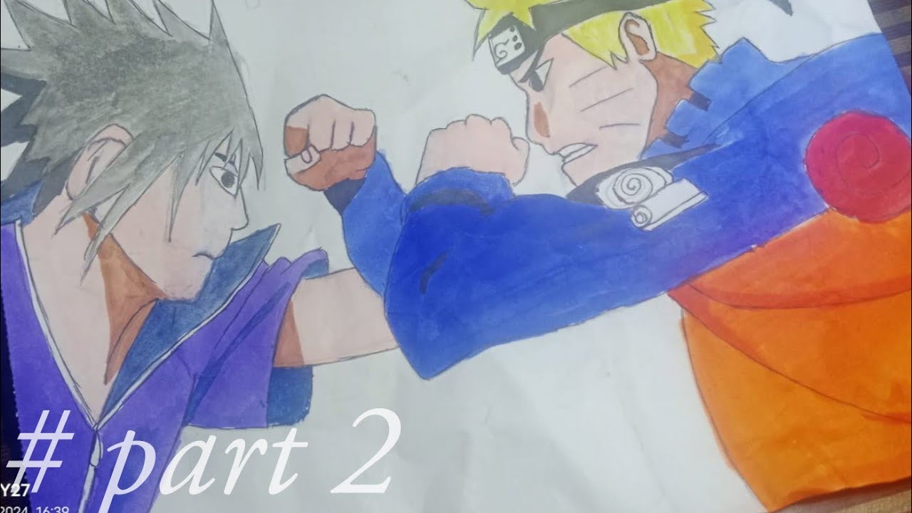 how to draw Sasuke and Naruto fighting using grid method (part 2 ...