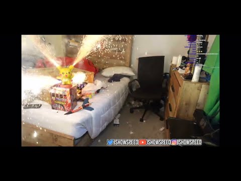 SPEED almost set his house on fire with firework toy pikachu - YouTube