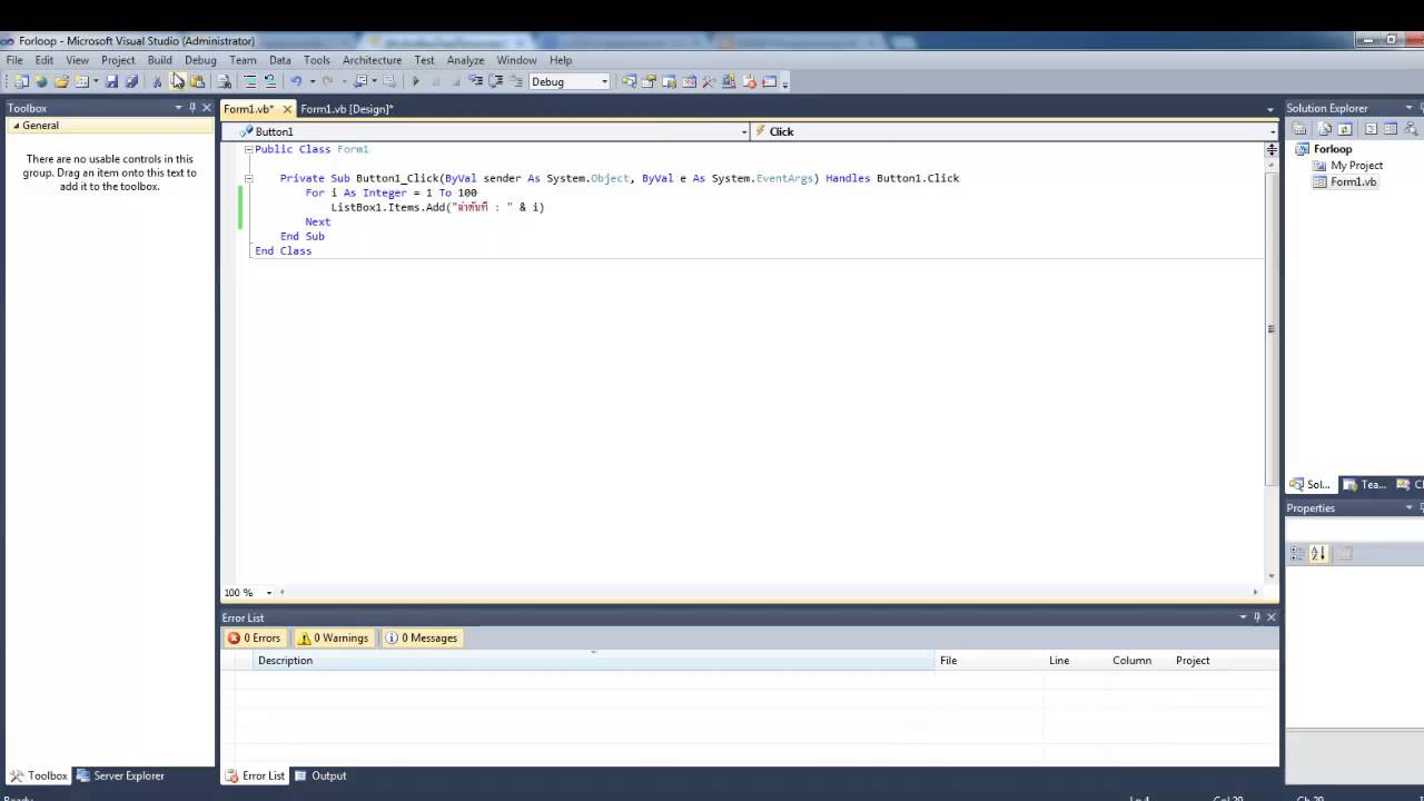 For Loop Visual Basic 2010 Thai 1 Youtube