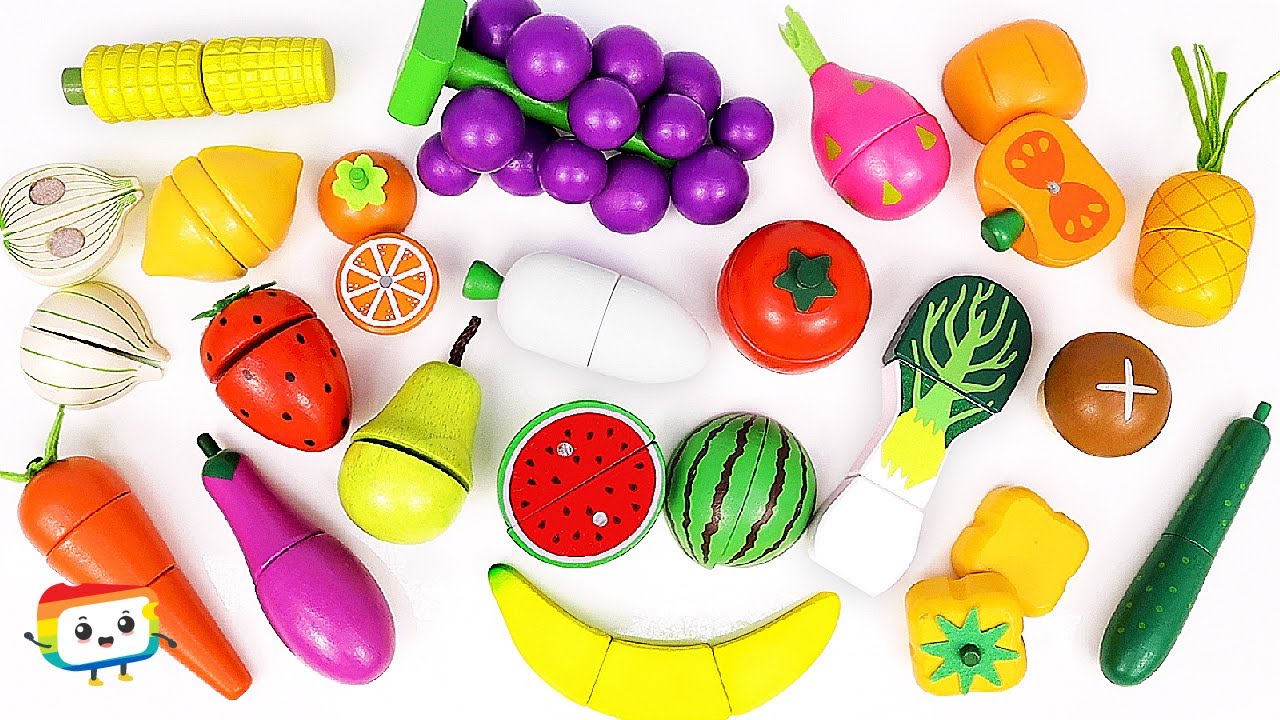 🍇 Fun Learning Names l Fruit & Vegetables Cutting Toys With Animal Hand ...