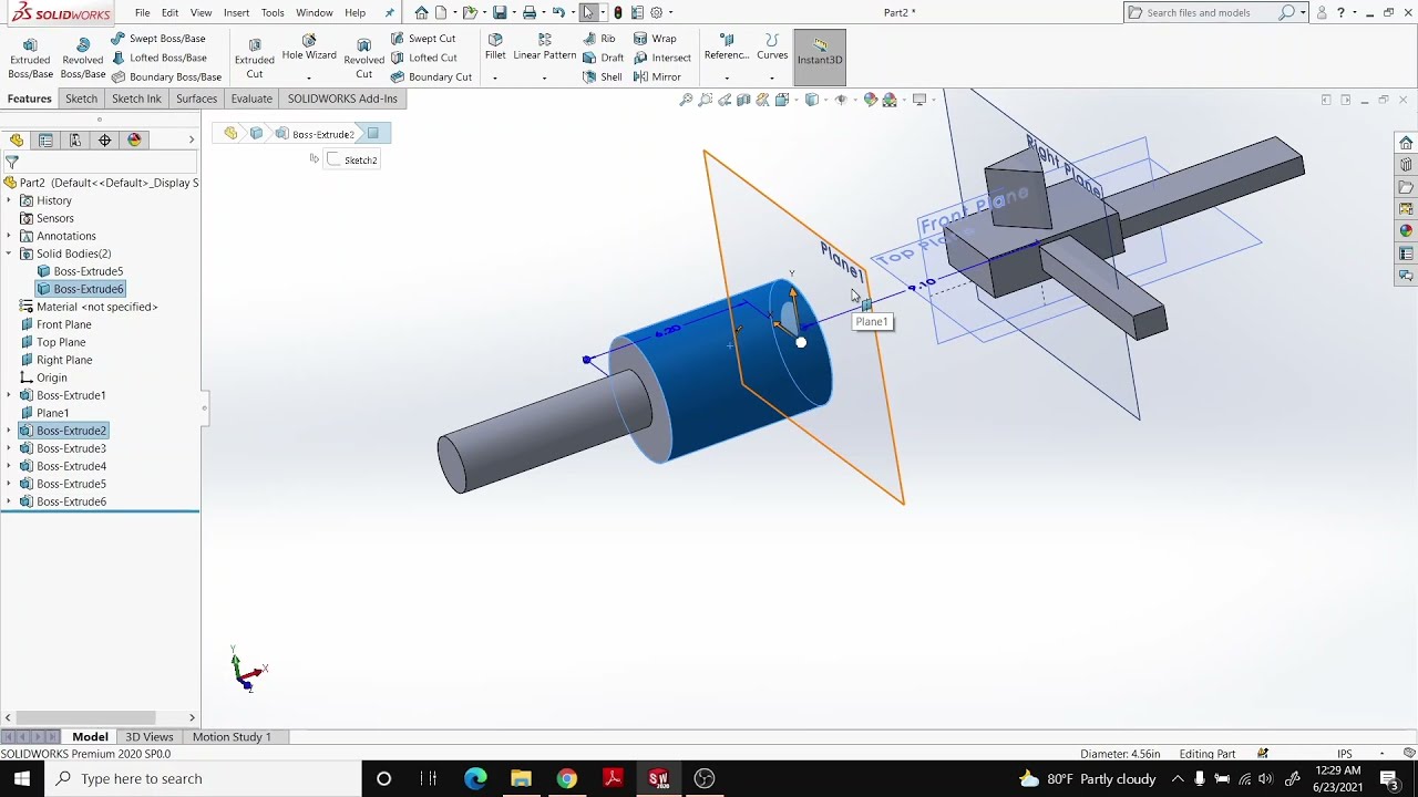Start a sketch on a solid body it self Solidworks 2020 P03E4 - YouTube