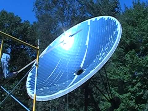 Solar parabolic dish hot water heater - YouTube