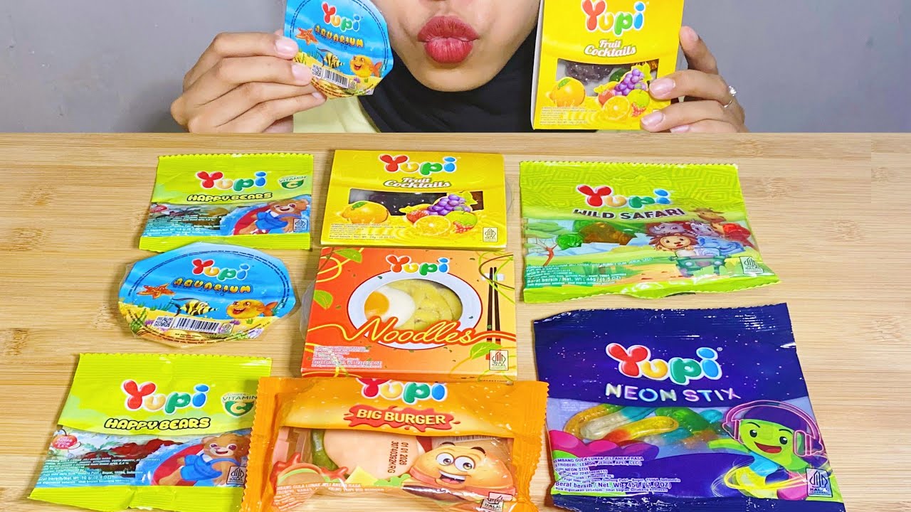 11 minutes ASMR YUPI JELLY CANDY NEON STICK, MANGO, NOODLES, AQUARIUM ...