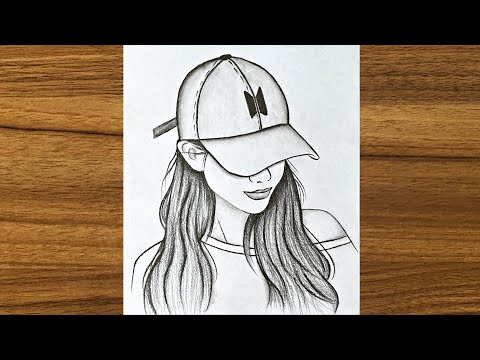 How to draw a girl with BTS cap || Easy drawing ideas for girls || Pencil drawing step by step