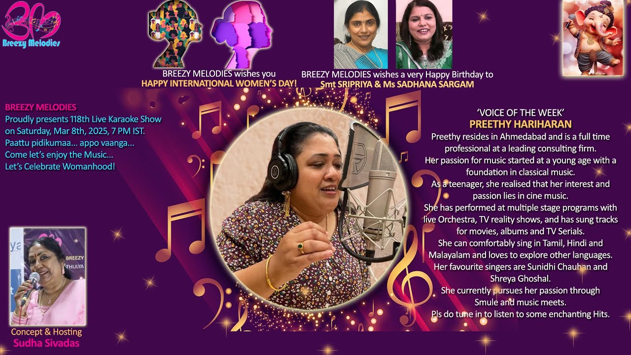 BREEZY MELODIES Presents 118th Live Karaoke Show on Saturday, Mar 8th, 2025, 7 PM IST with ...