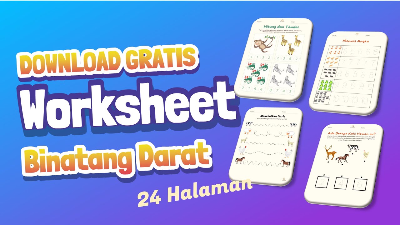 Lembar Kerja Tema Binatang Darat/Worksheet Binatang Darat Gratis ...