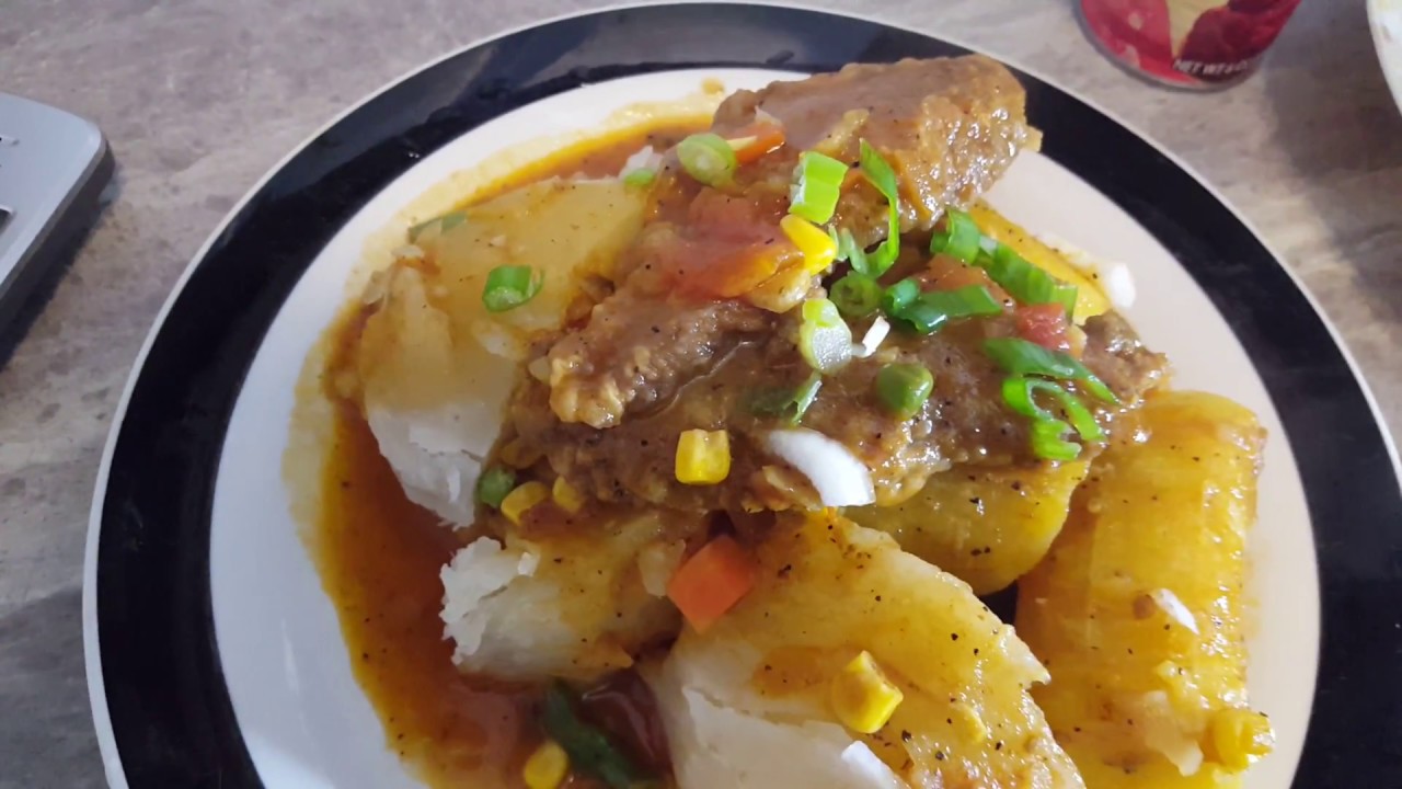 Delicious fish stew sweet potatoes and ripe plantain provision Guyanese ...