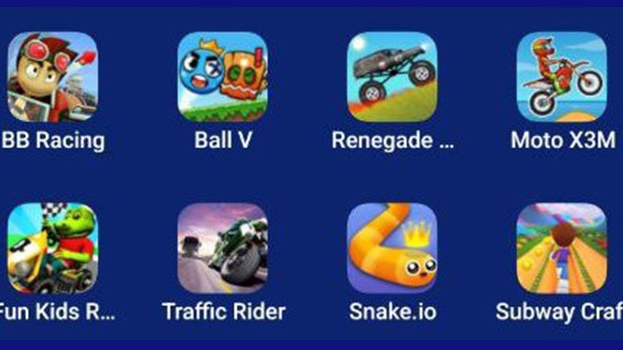 Moto X3M, Fun Kids Racing 2, Traffic Rider, Snake.io, BB Racing, Ball V ...