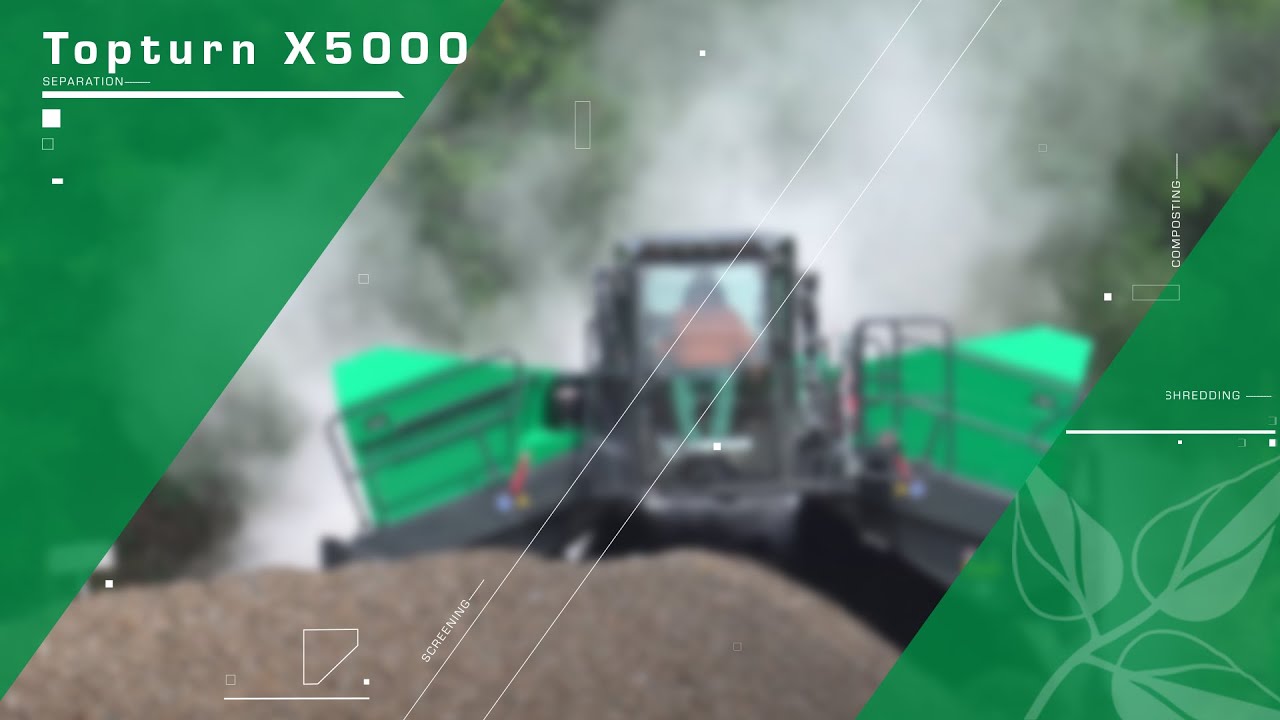 Komptech Topturn X5000 windrow turner: Application MSW compost - YouTube