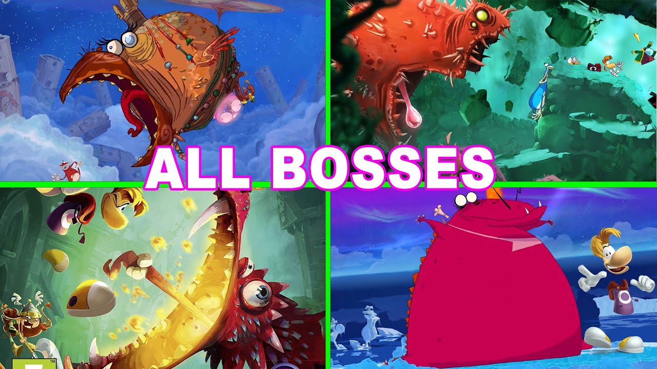 Rayman Origins All bosses (Luscious Lakes, Angsty Abyss, Ticklish ...