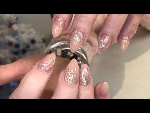 Hybrid Acrylic and Gel Nails - Nude Pink and Glitter Almond Nails - Nanny is Back!