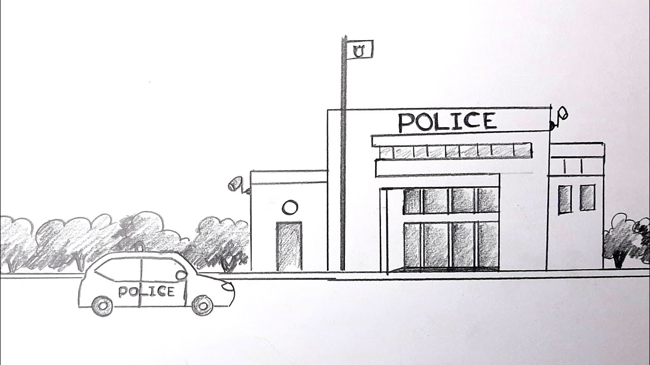 Police Station Scenery Drawing / Easy Scenery Drawing - YouTube