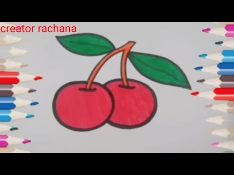 How to draw cherry step by step / easy cherry drawing / cherry drawing ...