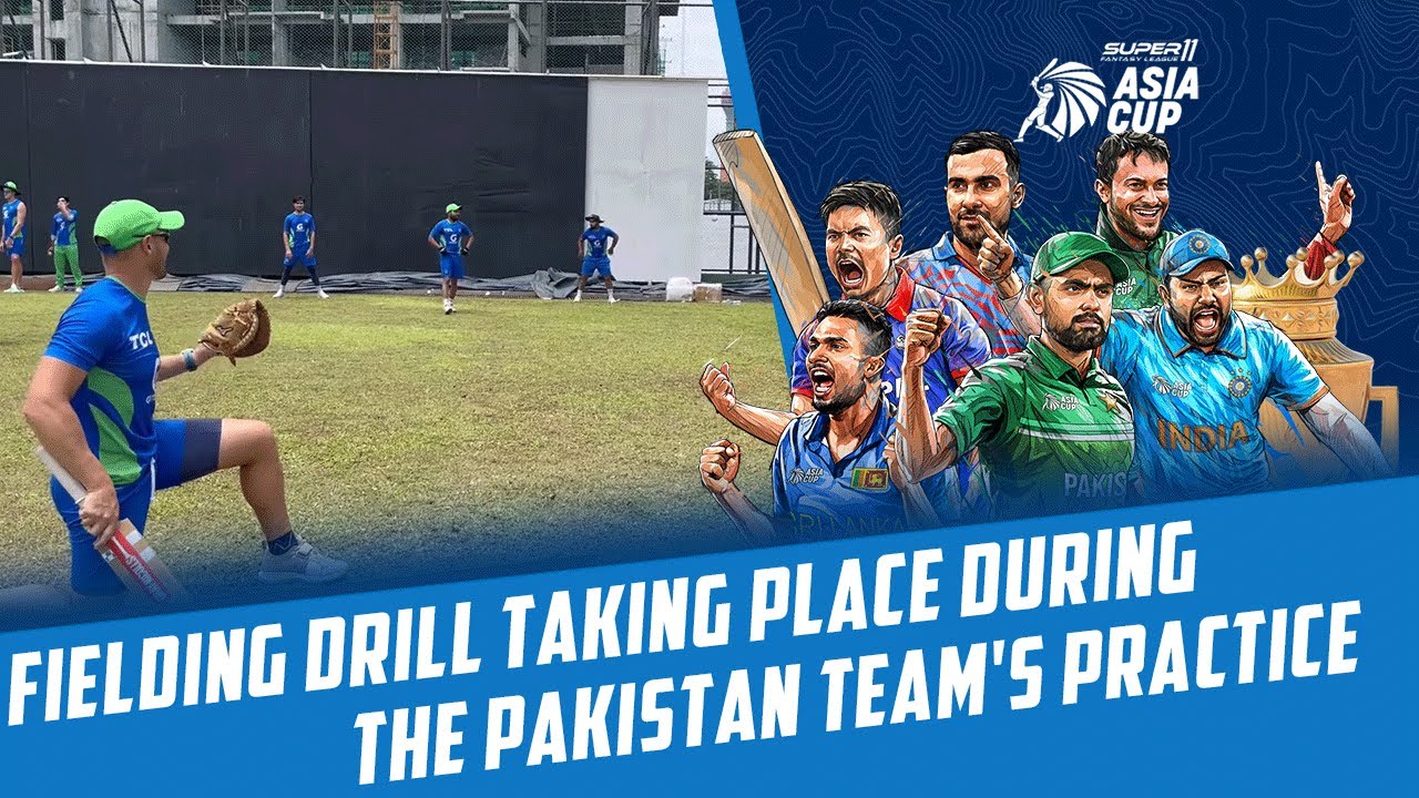 Fielding drill taking place during the Pakistan team's practice session ...