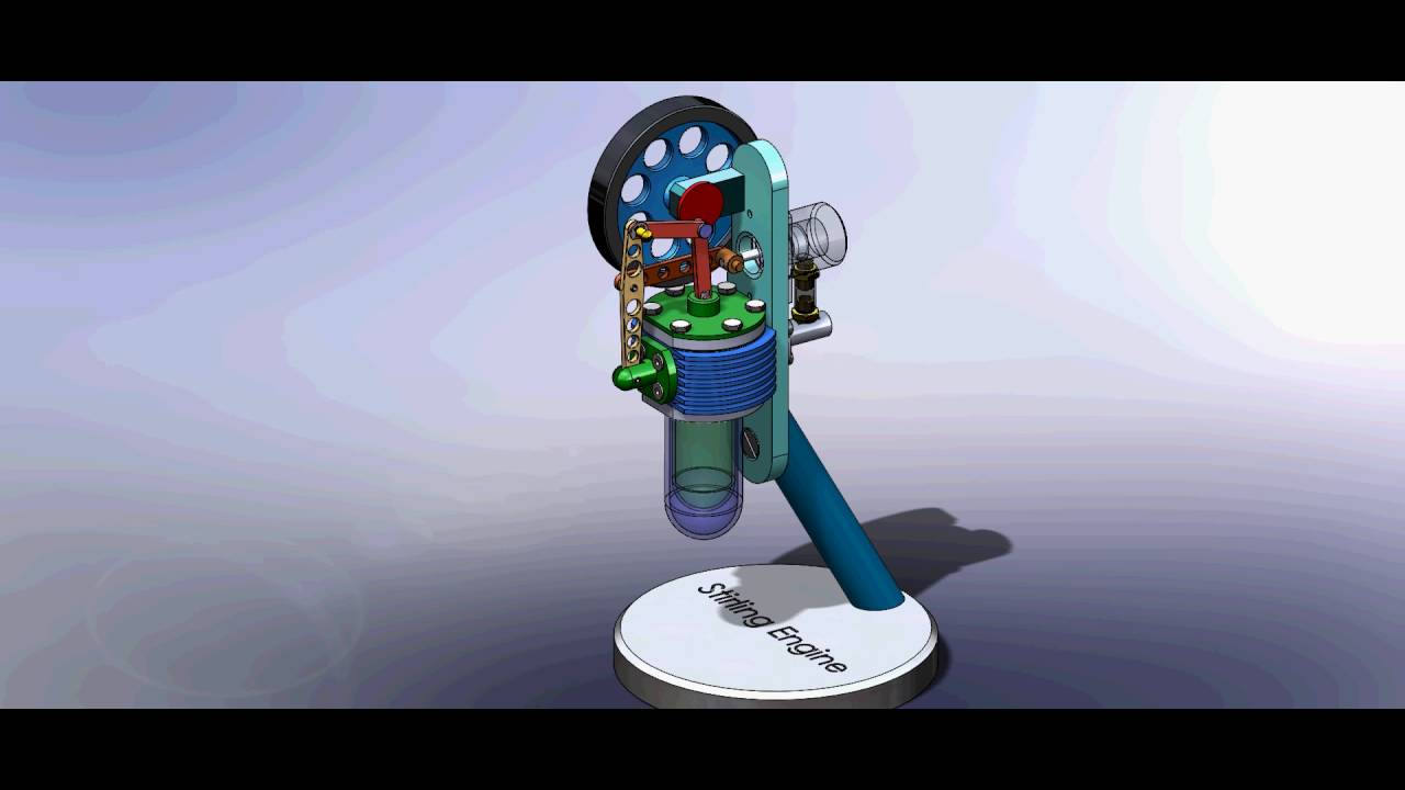 SOLIDWORKS Vertical Stirling Engine with Glass Dome By Tony Petrillo - YouTube