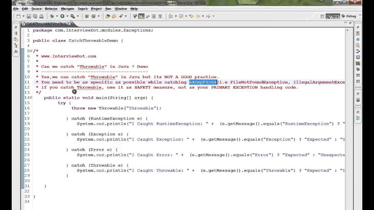 JAVA CAN WE CATCH THROWABLE DEMO - YouTube