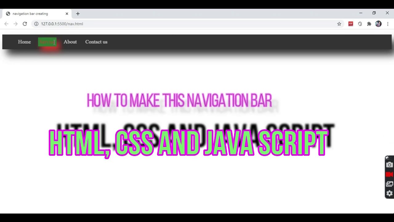 Creating Navigation bar using HTML, CSS & JAVA-SCRIPT - YouTube