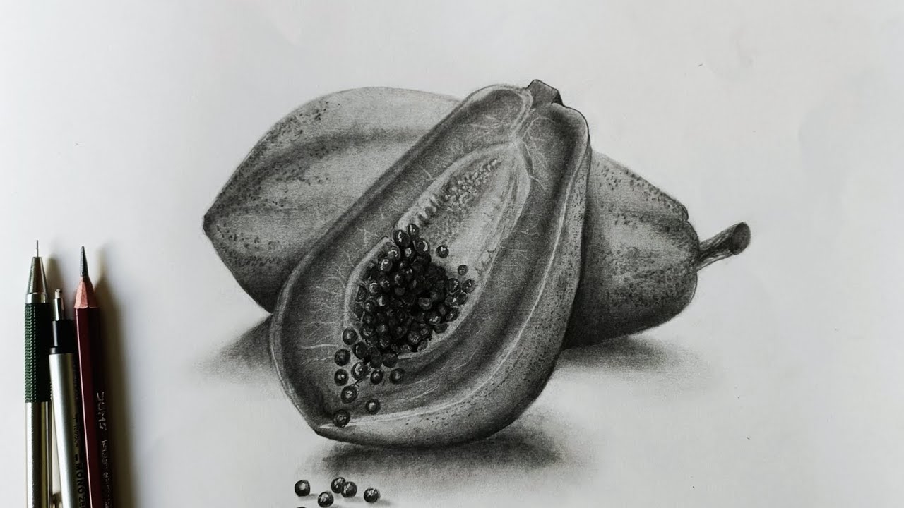 Draw realistic Papaya. - YouTube