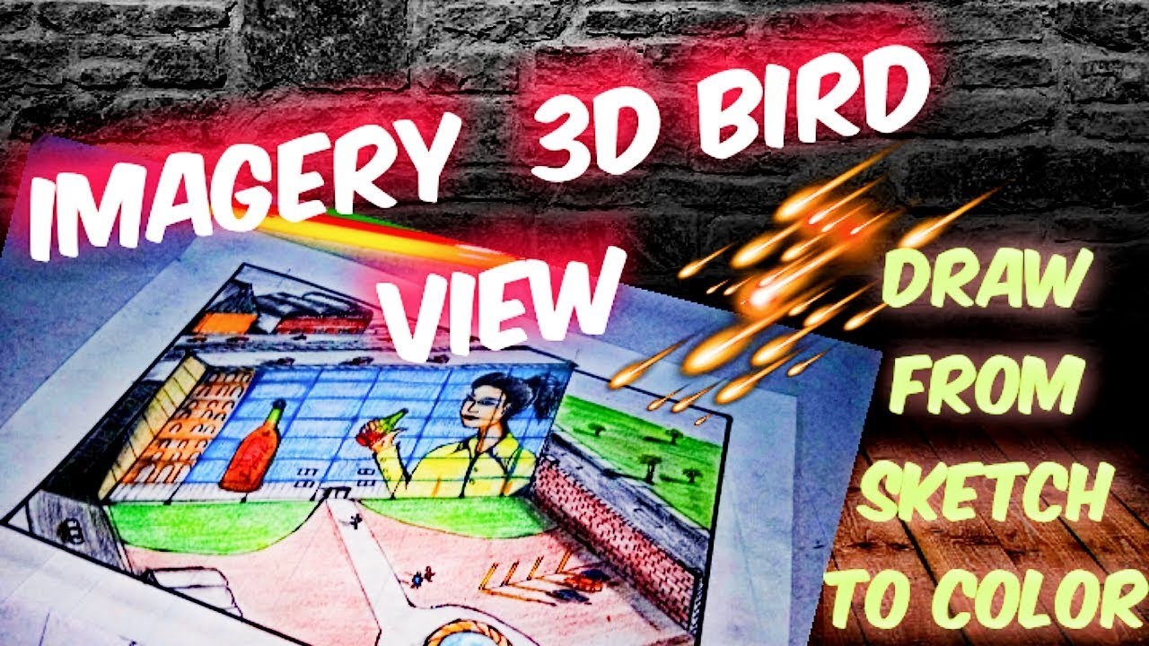 How to draw 3D Bird view of a city from sketch to color, New bird ...