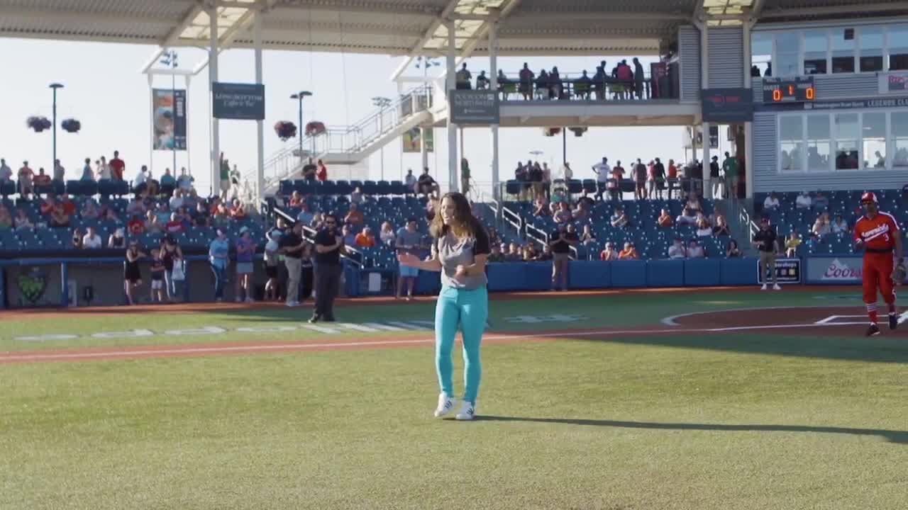 AJ McCord throws first pitch at Hops Game - YouTube