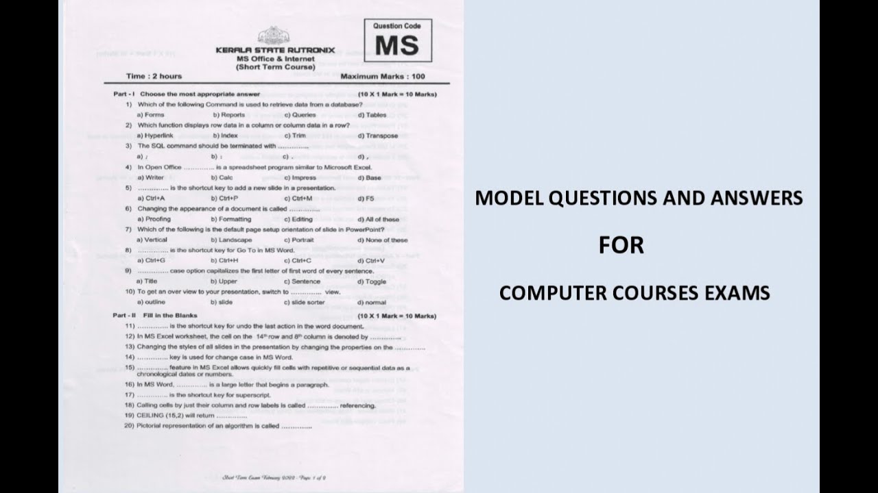 Model Questions and Answers for computer courses exams/ Rutronix exams ...