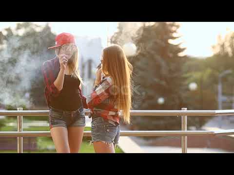 Two Women Vaping Outdoor The Evening Sunset Over The City Toned Image ...