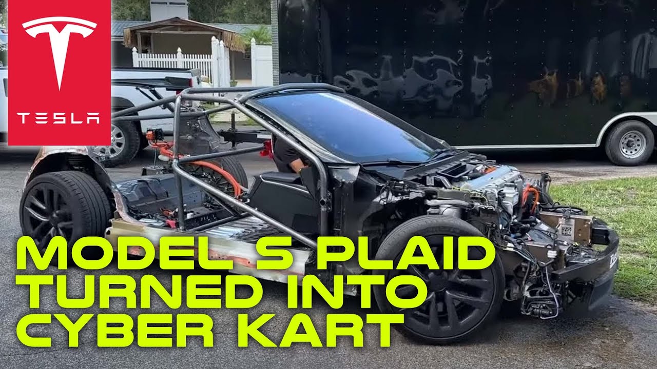 Wrecked Tesla Model S Plaid turned into Cyber Kart - YouTube