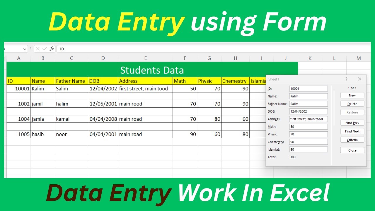 Data Entry Using Form In Microsoft Excel Data Entry In Excel Dataentryinexcel Youtube
