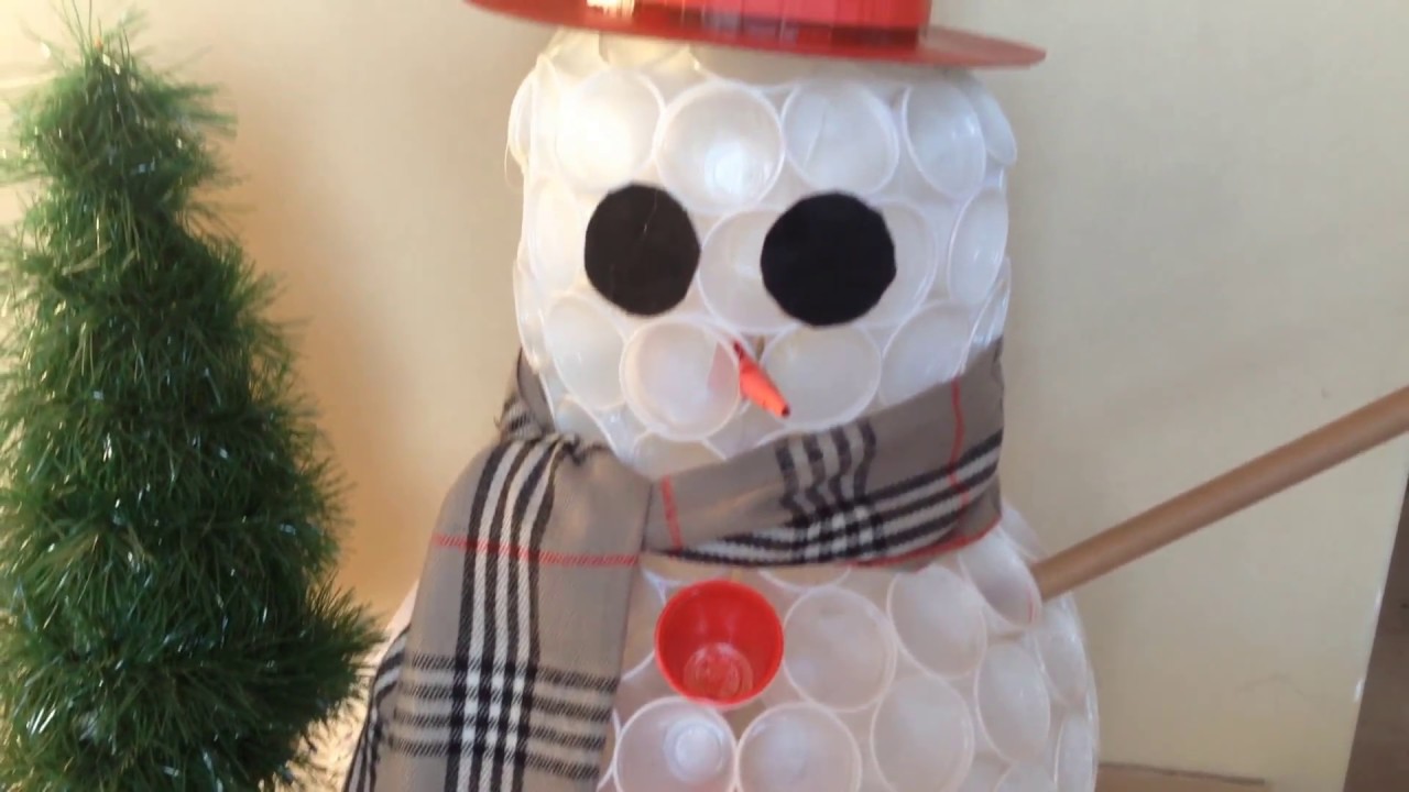 How to make Snowman with Plastic Bottle/Cups | Christmas light ...