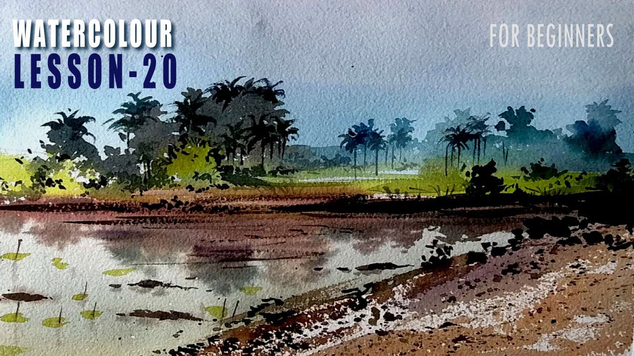 How to Paint Water Reflection in Watercolour,Lesson-20 for Beginners ...