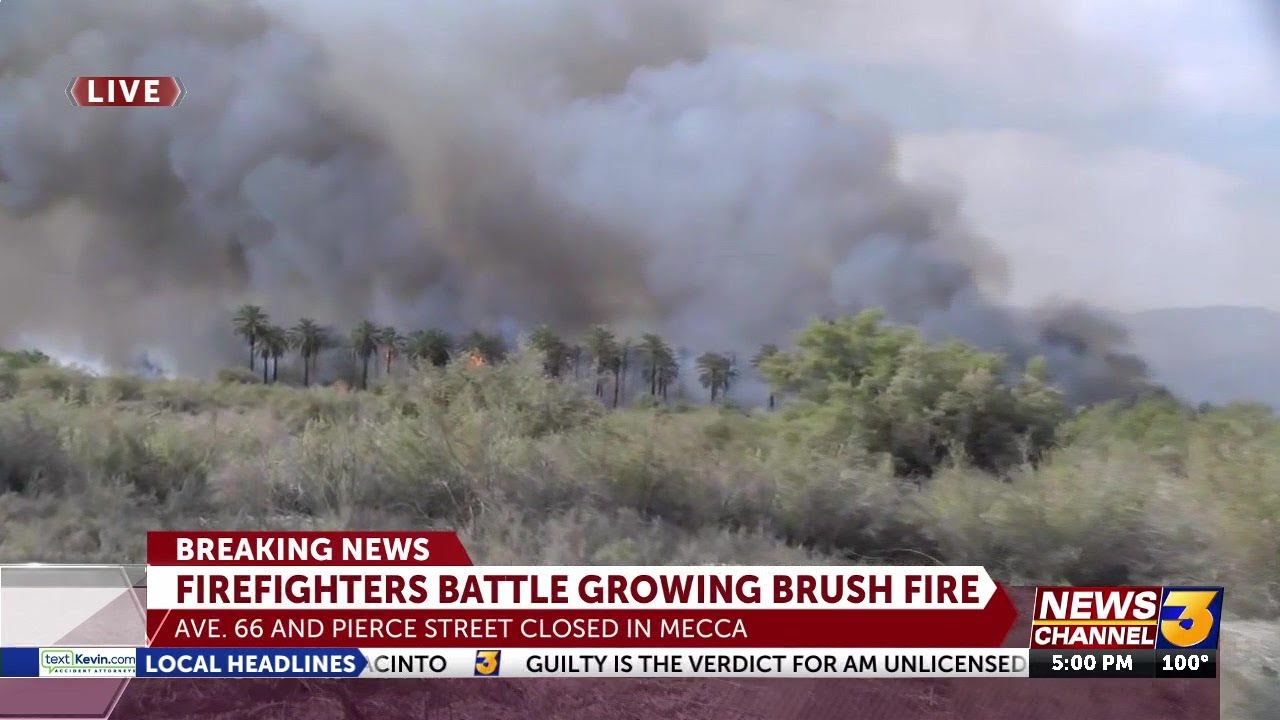 Brush fire in Mecca grows to 110 acres; 66th Ave shut down - YouTube