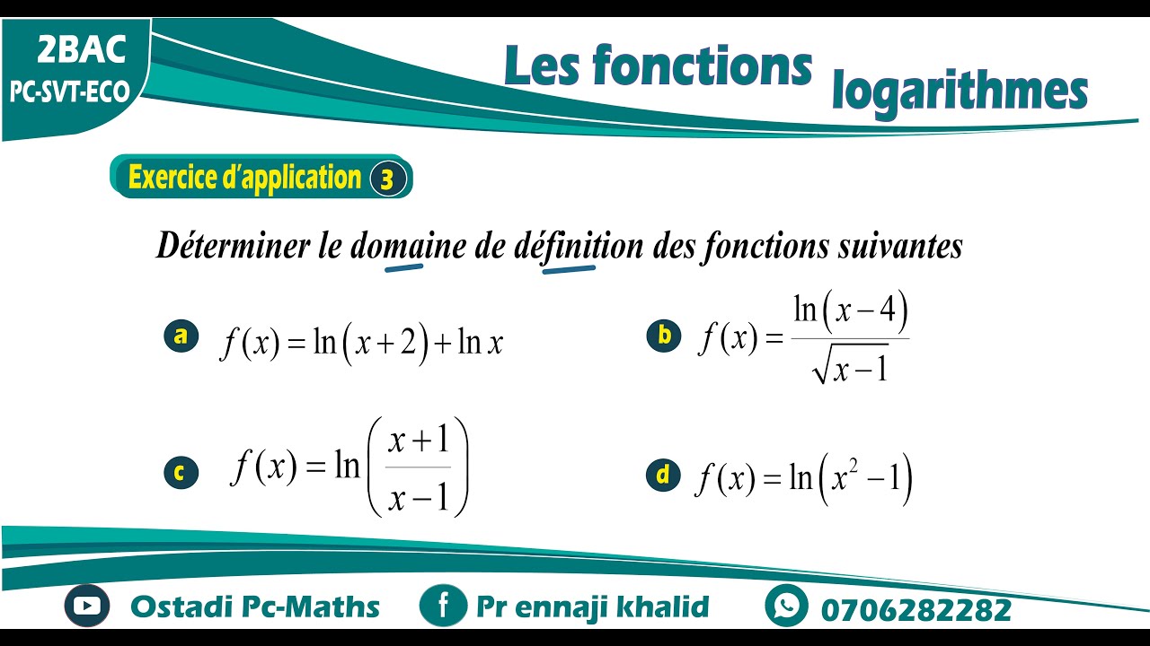 Fonction logarithme népérien domaine de définition Exercice d ...