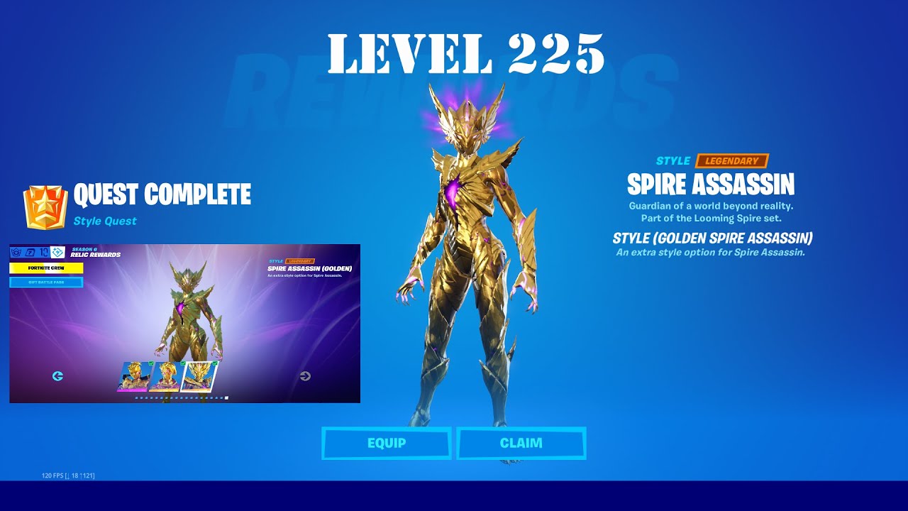 Max Level in Fortnite Final Relic Rewards (Spire Assassin Golden Style ...