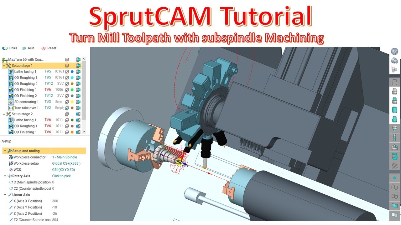 SprutCAM Tutorial #120 | How to Toolpath Turn Mill with SubSpindle Workpice Machining - YouTube