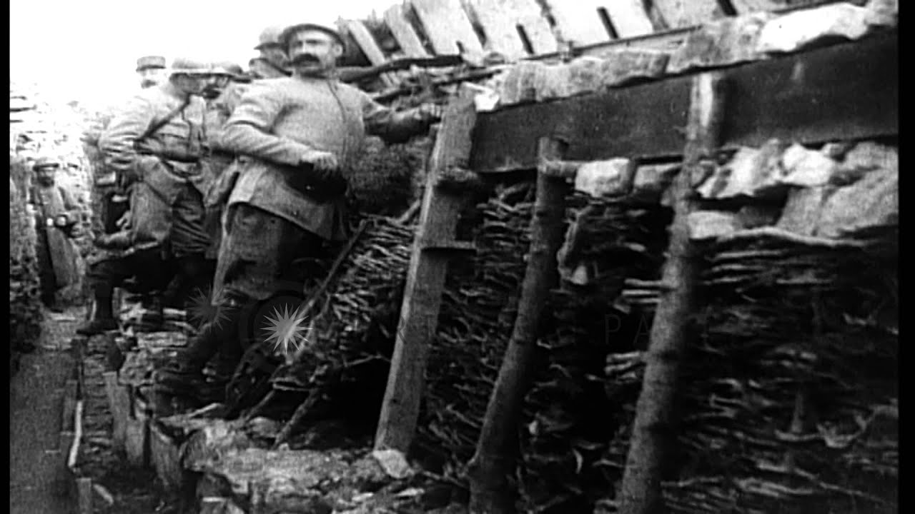 View inside French trenches on a battlefield in France during World War ...