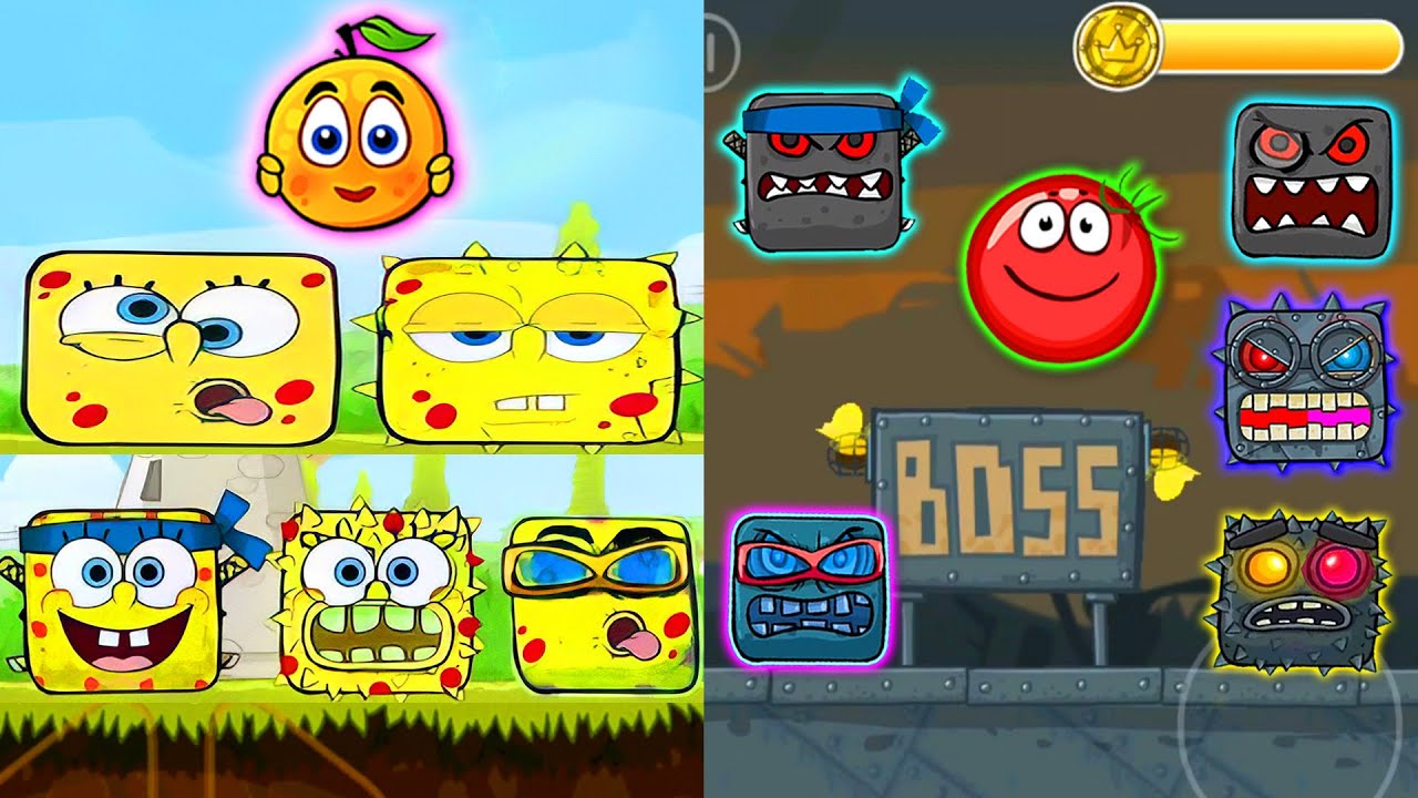 RED BALL 4 - SPONGEBOB BOSS VS ORANGE BALL & TOMATO BALL EPIC BOSS ...