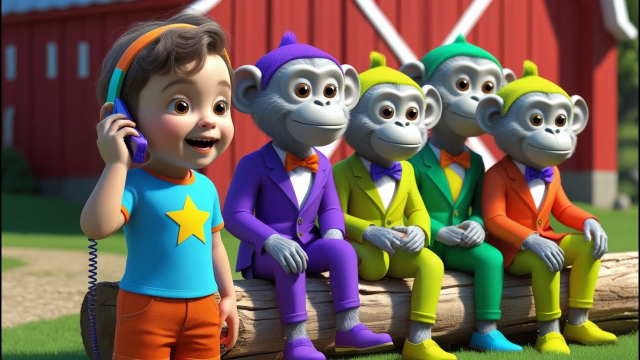 🐵 Five Little Monkeys and Dino + MORE | 🌙 Kidz Lingo Song | 🌈 Bubbleee ...