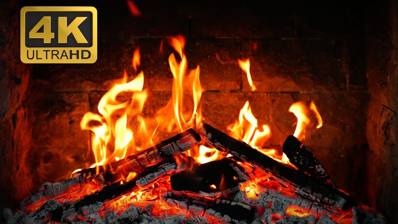 🔥 Fireplace 4K UHD (12 HOURS). Peaceful Fire Burning with Realistic ...