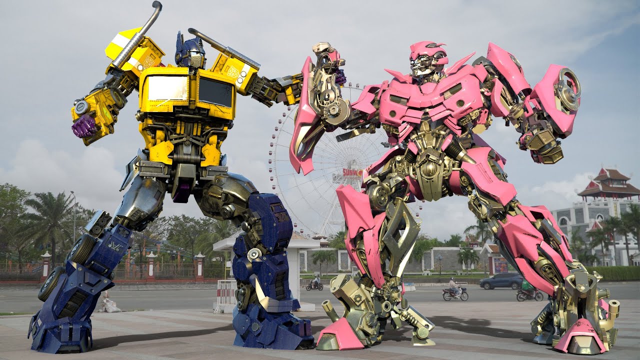 Transformers The Last Knight: Optimus Prime vs Pink Bumblebee Fight ...