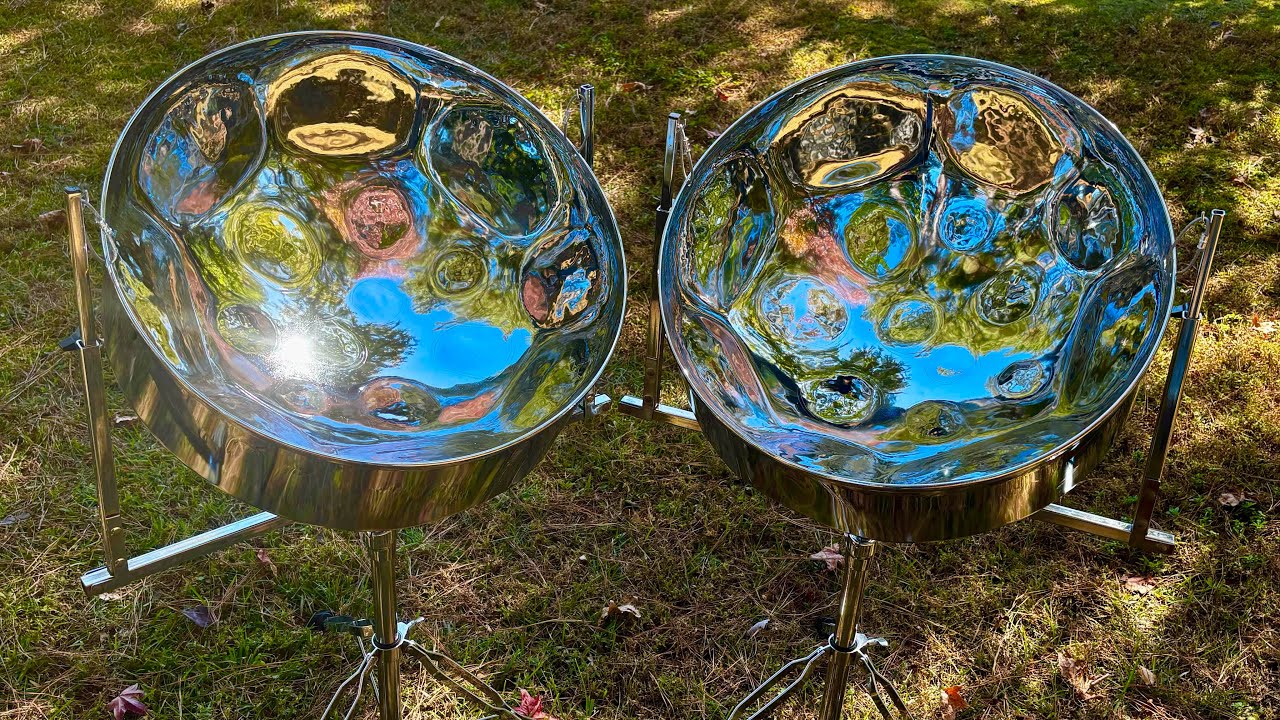Chrome Low F Double Tenor Steel Pans - YouTube