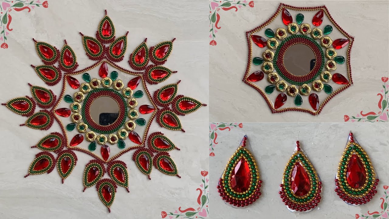 Kundan Stone Rangoli Design, Pooja Room Decor Craft using Kundan Stone ...