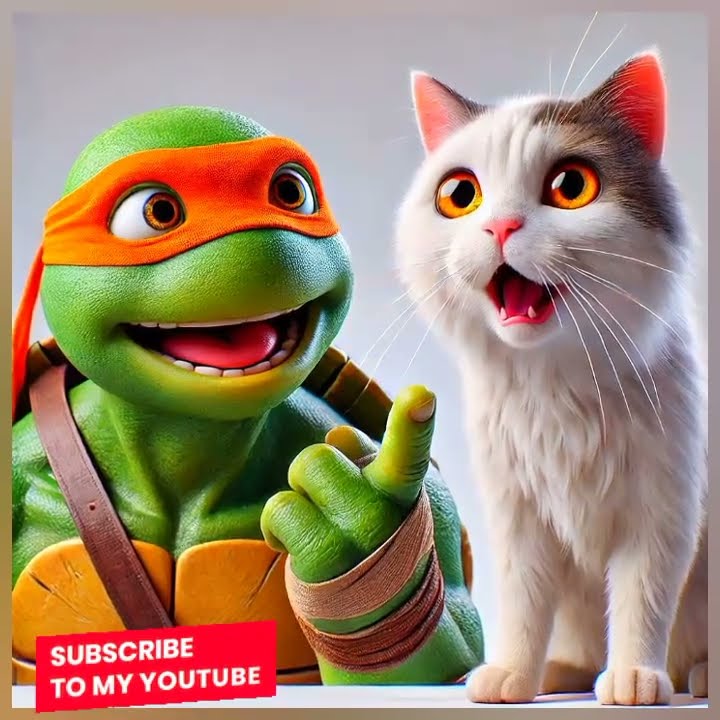 The Whisker meets the Ninja Turtles 🐢😎🤭🥰 ️#cute #cat #cartoon # ...