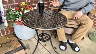 GarveeHome Patio Bistro Table, 24" Round Outdoor Coffee Table with 2" Umbrella Hole, Outdoor Cast Al