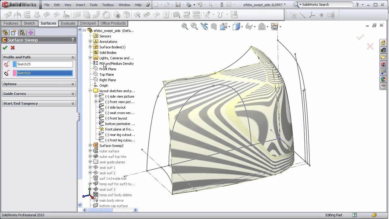 DSID136, Solidworks Project 3-2, Efebo Chair - Outer Sweep - YouTube