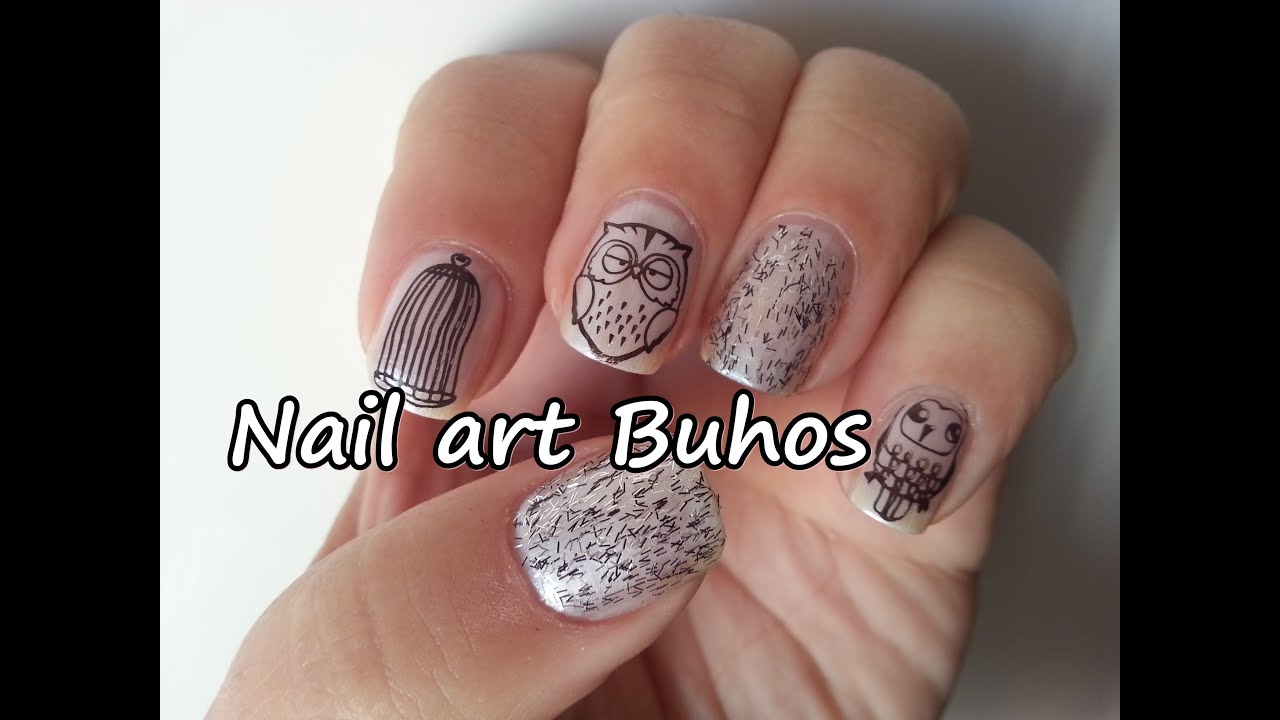 Nail art Buhos/ Owl nail art - YouTube
