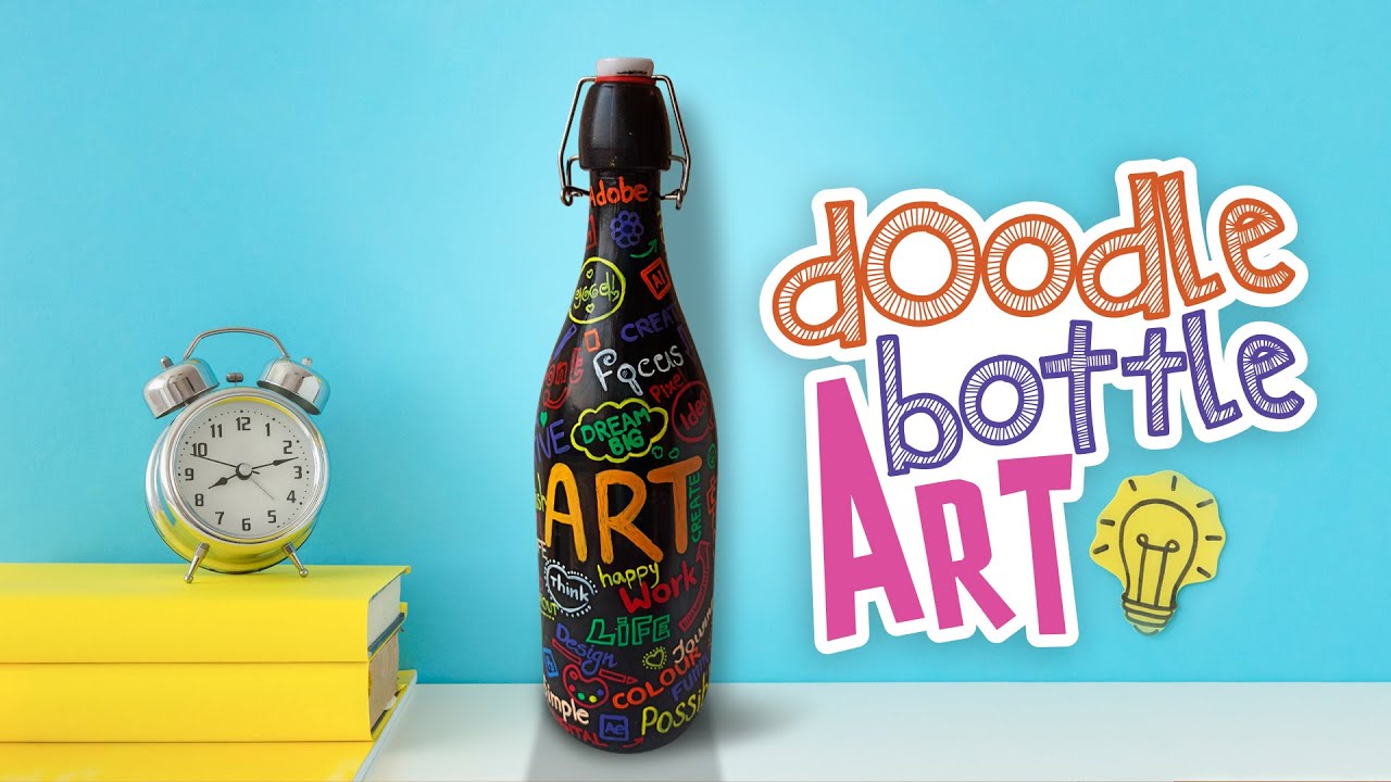 Doodle Bottle Art/Typography Bottle Art/ Easy Bottle Art/ Simple Bottle ...