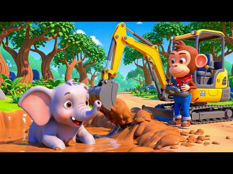 🚜🐘 Farm Rescue: Monkey Farmer Uses Excavator to Save Baby Elephant 🐒💖 Funny Monkey Kids!!