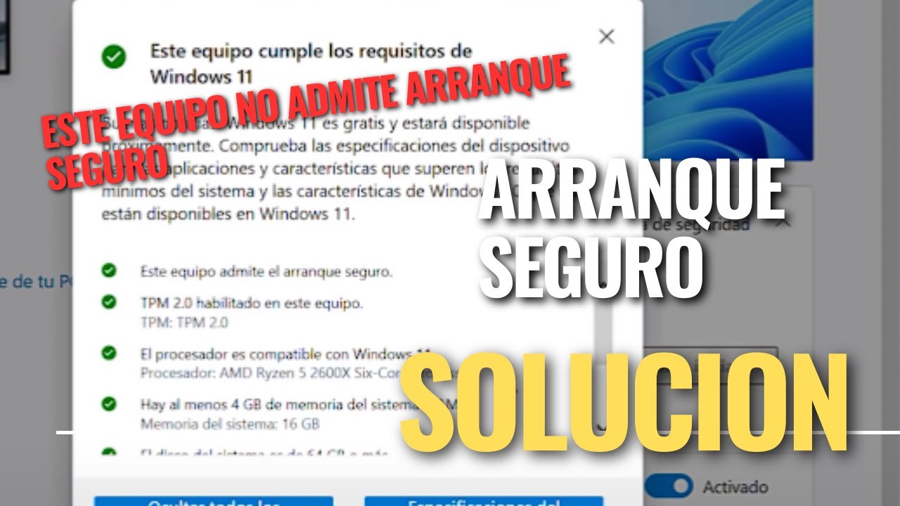 como activar el ARRANQUE SEGURO | actualizar a Windows 11 - YouTube