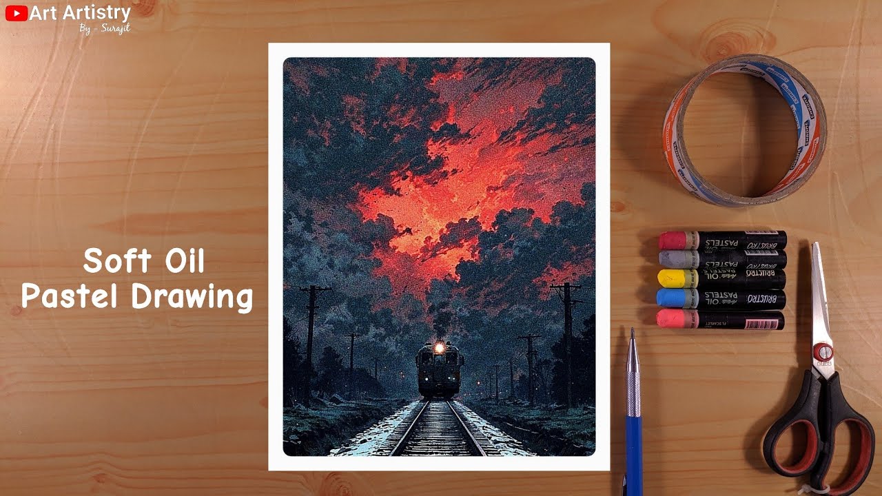 Easy Oil Pastel Drawing for Beginners | Dramatic Sunset Cloudy Sky ...